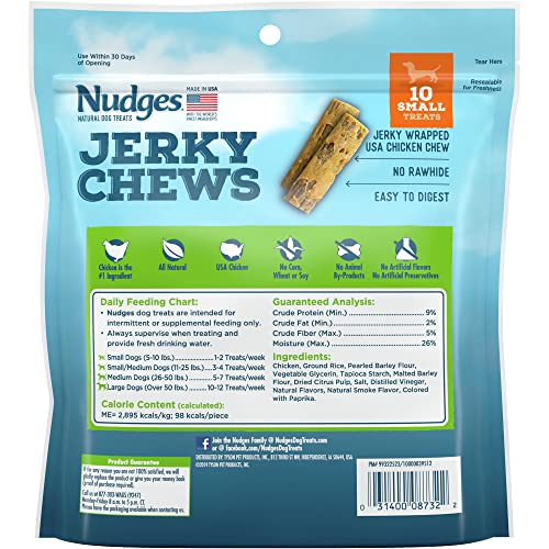 Blue Buffalo Nudges Jerky Chews Natural Dog Treats Small Breed, Chicken, 12oz Bag, 10 Count