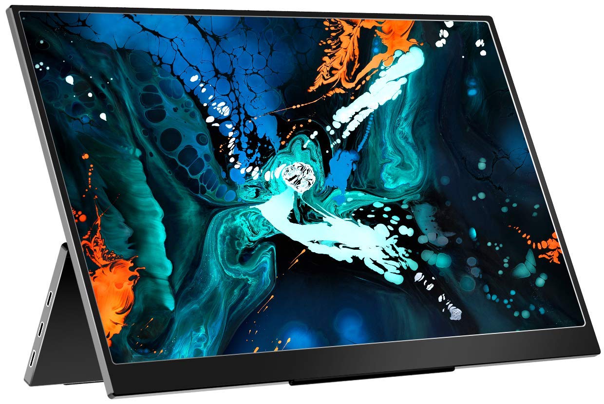 Portable Monitor – Upgraded 15.6 Inch 1080P FHD HDR FreeSync Ultra Slim USB-C Portable Display with Kickstand Type-C Mini HDMI Speakers for Laptop PC Mac Surface Xbox PS4 Switch Phone (Renewed)