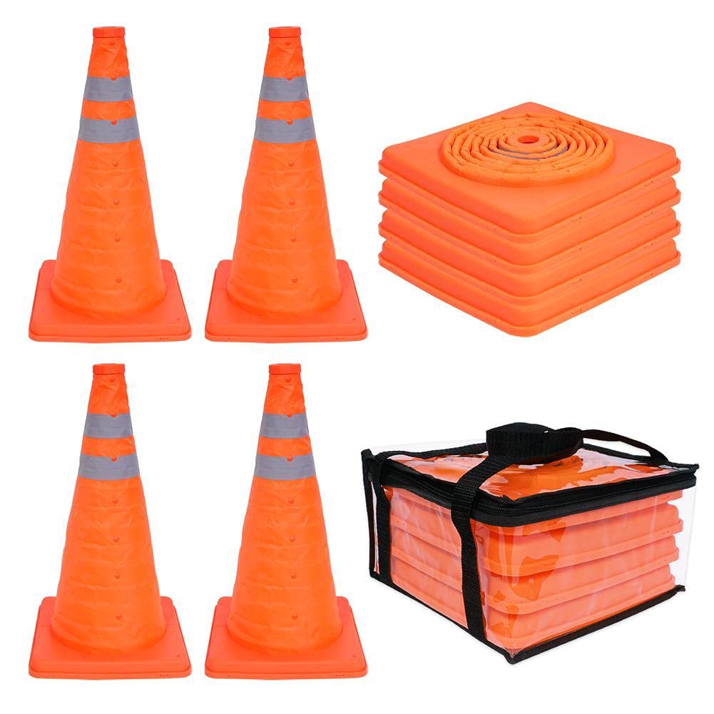 hatatit 4 Pack 18" Collapsible Traffic Cones PVC Safety Road Parking Cones Fluorescent Orange Up Reflective Safety Cones