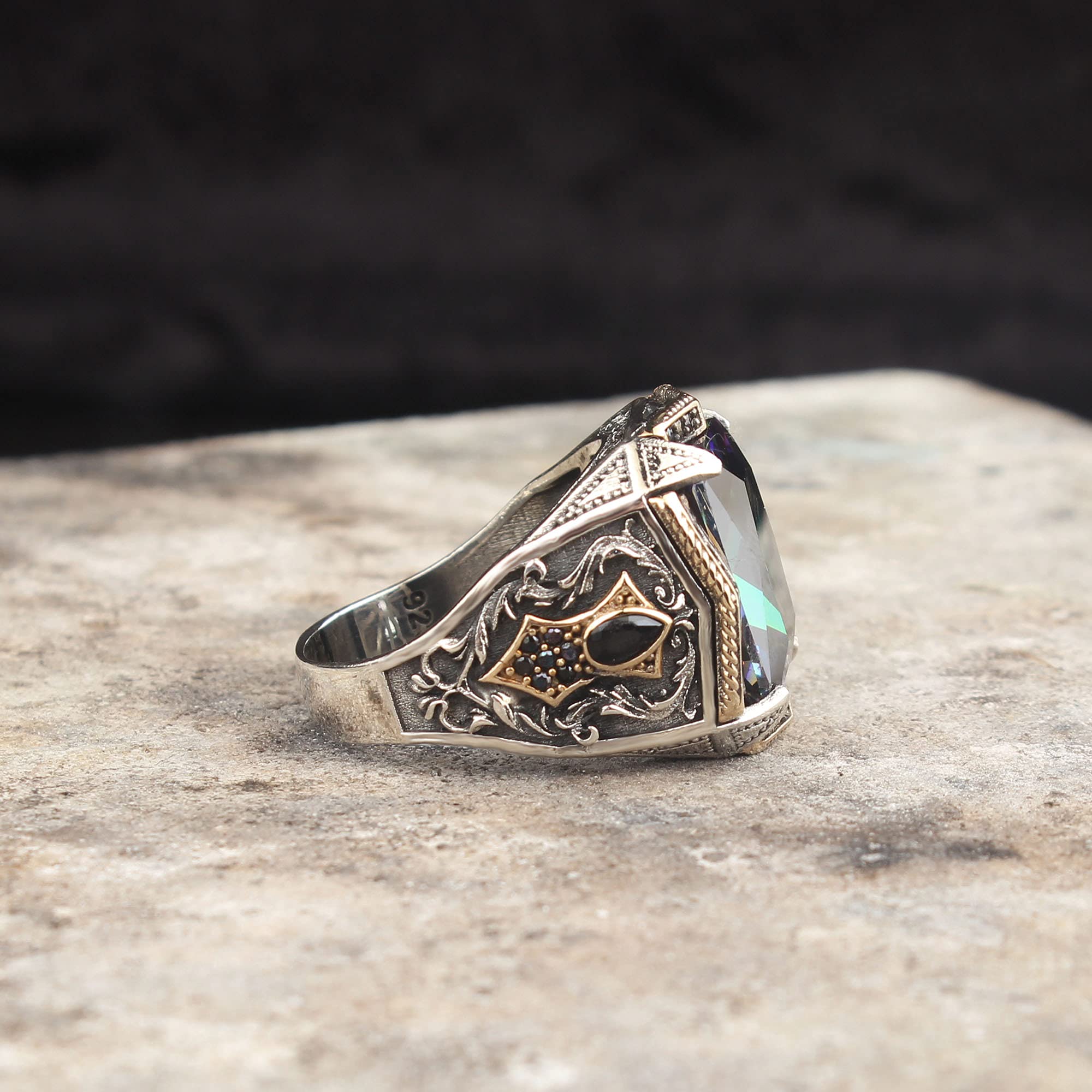 925 Sterling Silver Mens Ring, MysticTopaz GemStone Handmade Men Silver Ring, Turkish Silver Ring gifts for men handmade rings valentines day gifts for him