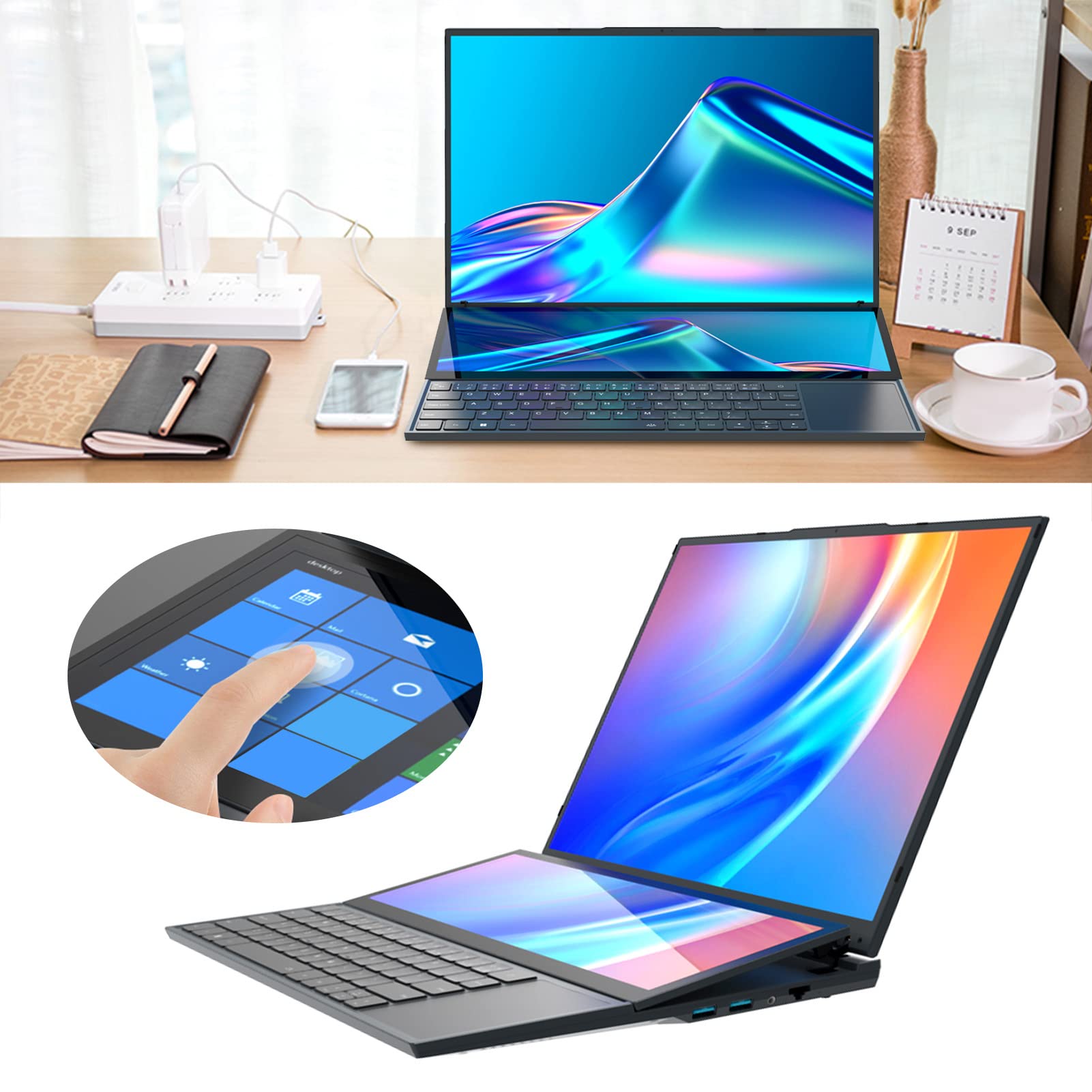 16 Inch Computer Laptop 16GB 128GB for Windows 11 Intel Core I7 Processor Dual Screen Laptop Touch Laptop Laptop 16G RAM 128G Solid State (US Plug)
