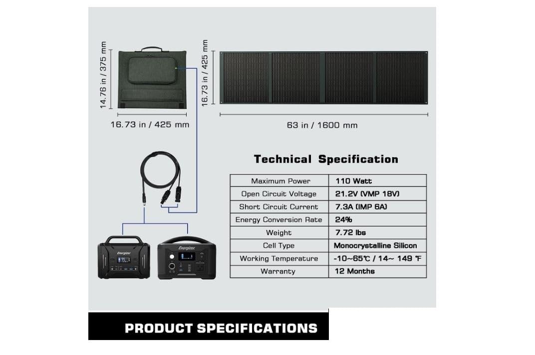 110W Portable Solar Panel for Portable Power Station & Foldable Solar Panels Cell Solar Charger Power Equipment for Outdoor Camping Fishing RV Outdoor