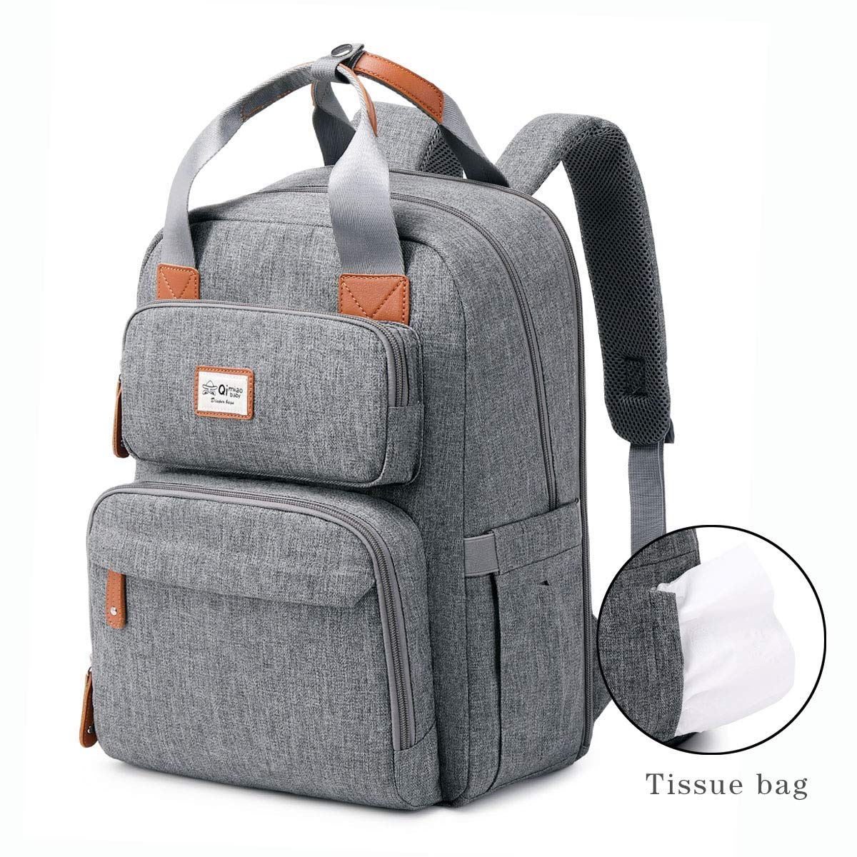 QIMIAOBABY Diaper Bag Backpack, Multifunction Travel Back Pack Maternity Baby Changing Bags (Gray)