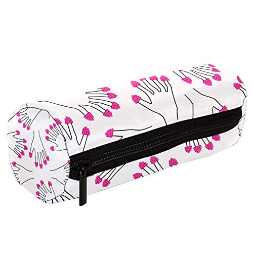 Raspberries On All Fingers Hand Pattern Pencil Bag Pen Case Stationary Case Pencil Pouch Desk Organizer Makeup Cosmetic Bag for School Office