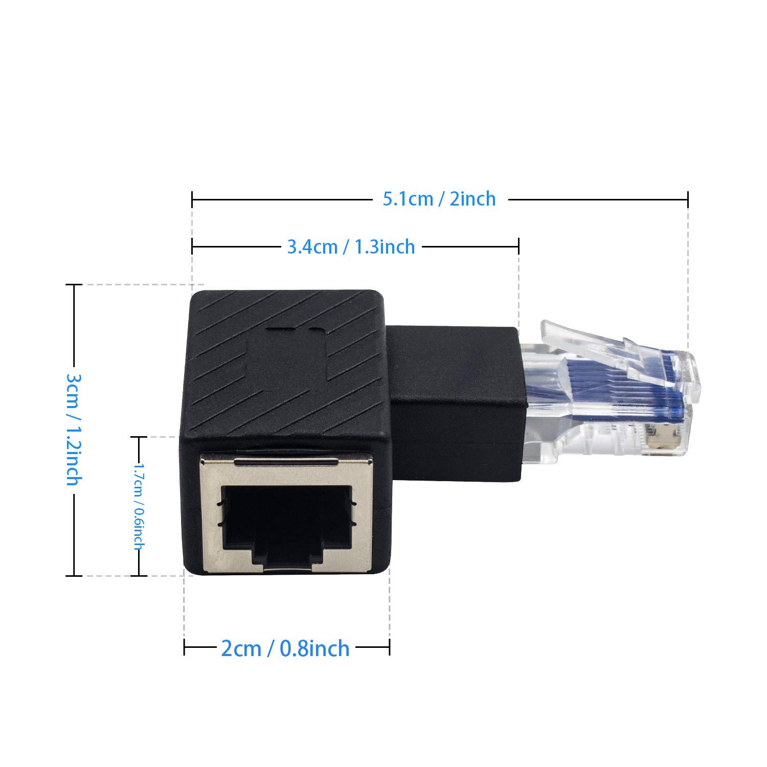 Duttek Ethernet Adapter 90 Degree, Right Angled RJ45 Male to Female Ethernet Extender Adapter, Cat5e/Cat6 RJ45 Ethernet, for Modem, Router, PC, Network Printer, Laptop, LAN, Switch, etc 2 Pack