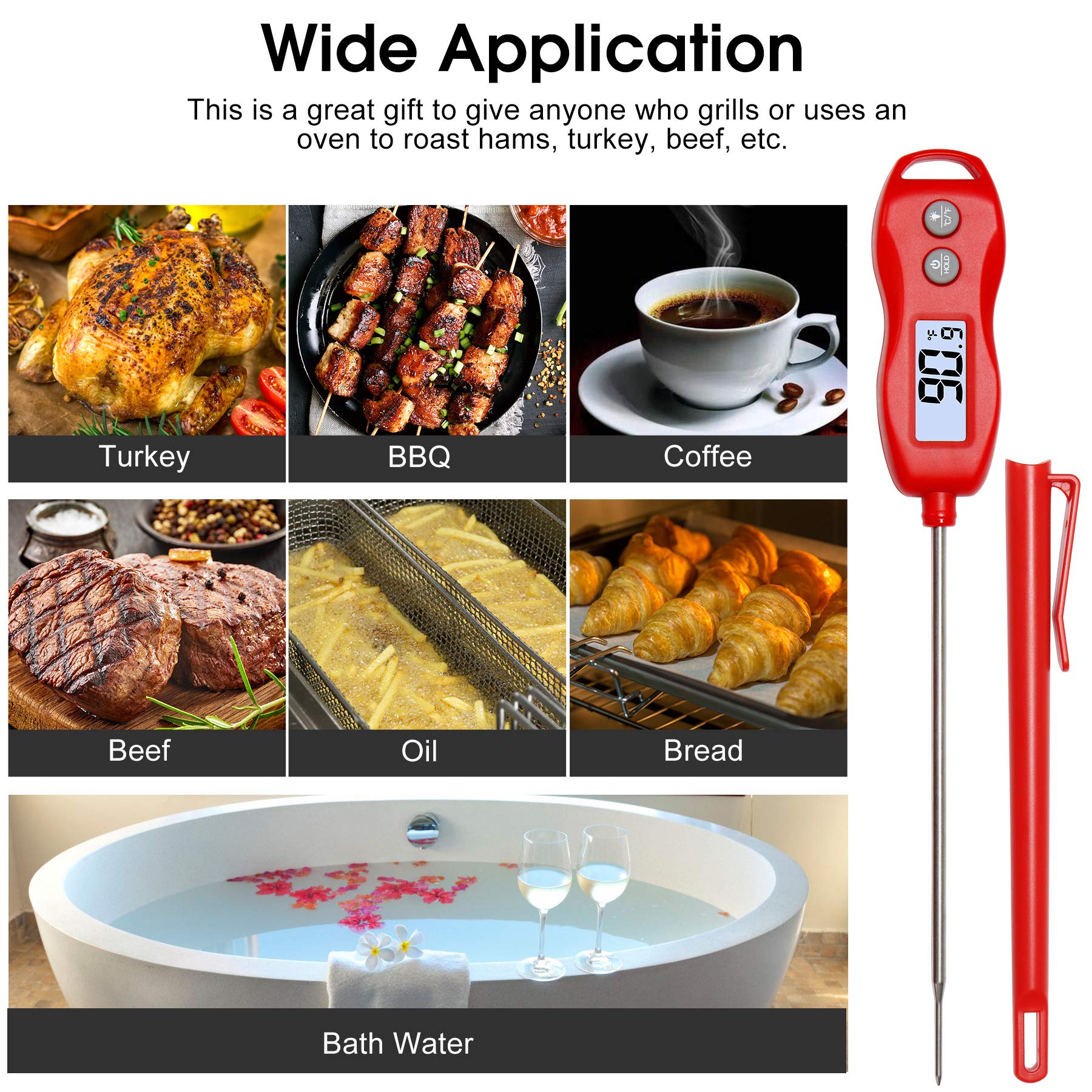 2 Pack Instant Read Digital Meat Thermometer - AIMILAR AY6001-R2 Magnetic Waterproof Food Cooking Thermometer with Backlight for Kitchen Oven BBQ Grill Smoker Turkey Candy Water