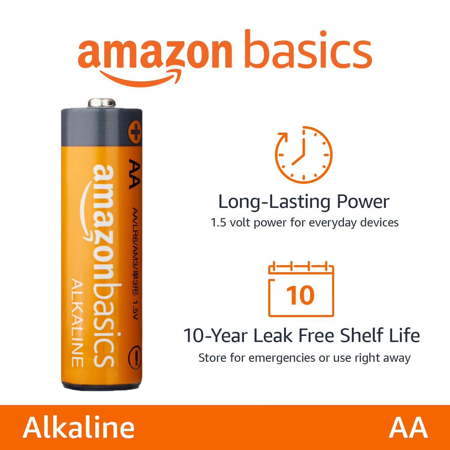 Amazon Basics 48 Pack AA High-Performance Alkaline Batteries, 10-Year Shelf Life, Easy to Open Value Pack