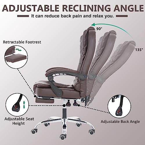anjsindra Ergonomic Executive Office Chair with Footrest, PU Leather Task Chair with High Back Adjustable Height Modern Desk Chair, Black (Ergonomic Executive Office Chair, Amber)