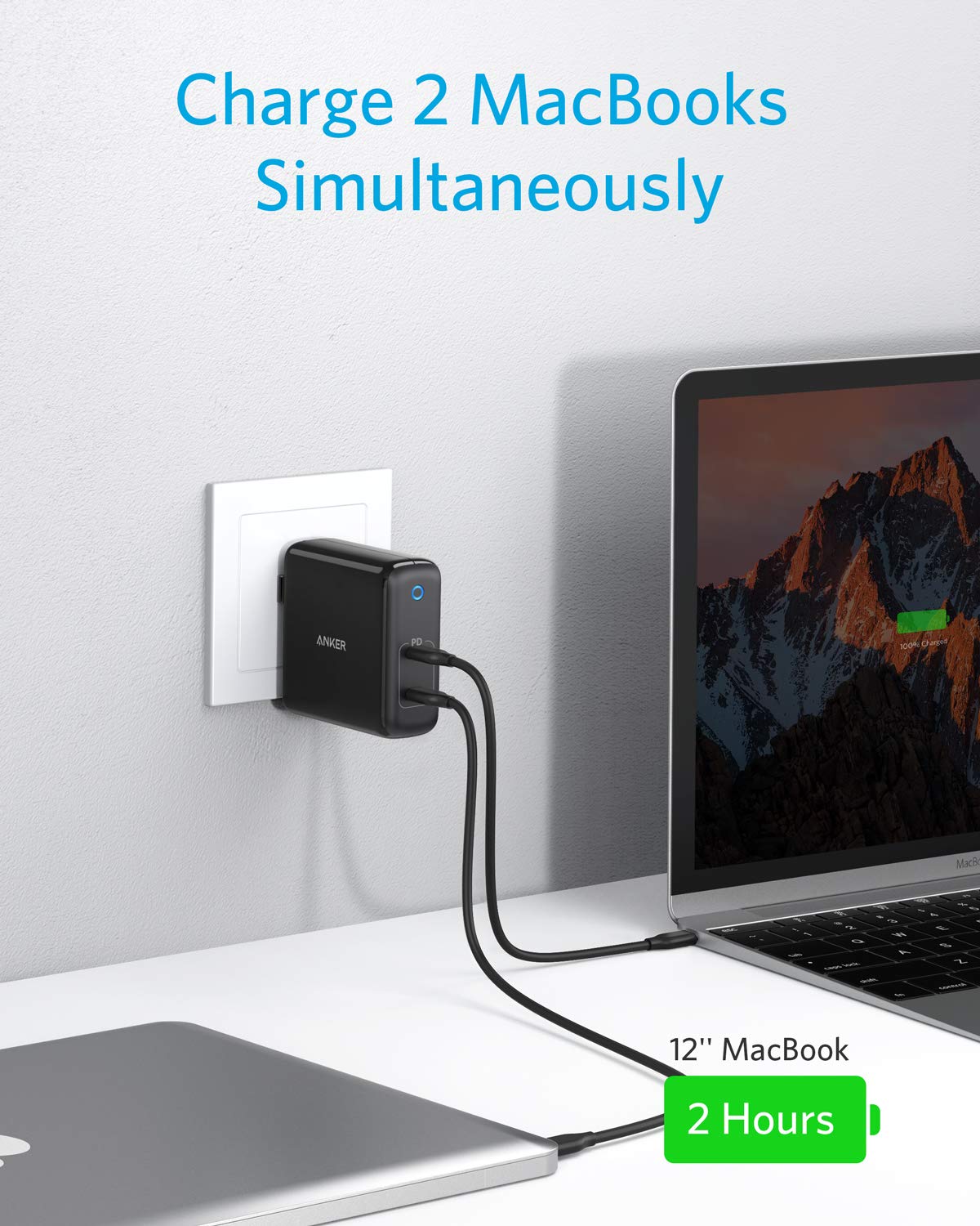 Anker 60W 2-Port USB C Charger, PowerPort Atom PD 2 [GAN Tech] Compact Foldable Wall Charger, Power Delivery for MacBook Pro/Air, iPad Pro, iPhone 11 / Pro/Max/XR/XS/X, Pixel, Galaxy, and More