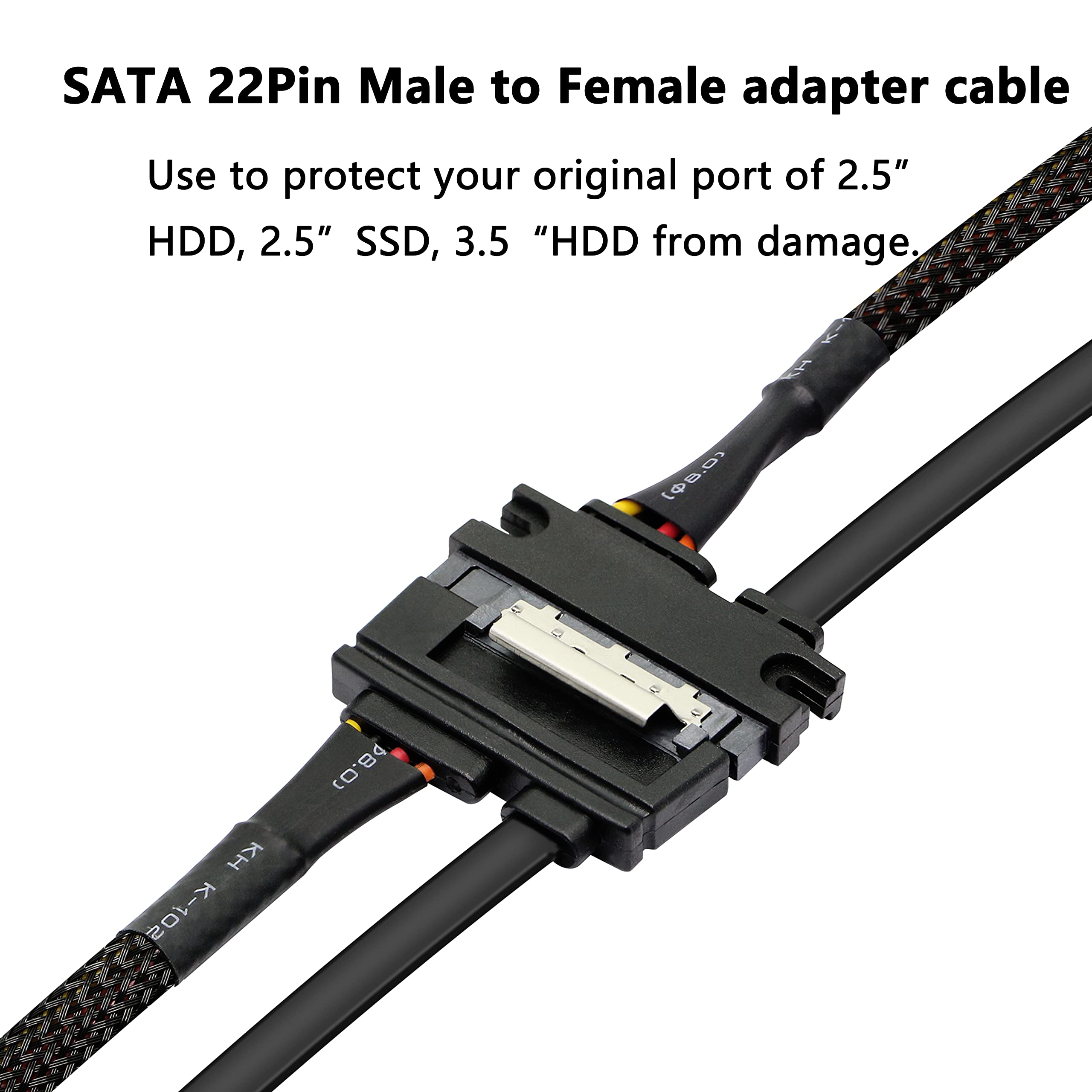 GELRHONR 22Pin SATA Power Extension Cable,22 Pin（7+15） Sata Male to Female Data and Power Combo Extension Cable with Locking Latch,for HDD,SSD,Optical Drives, DVD Burners, PCI Cards-0.3M(6Gbps/s)