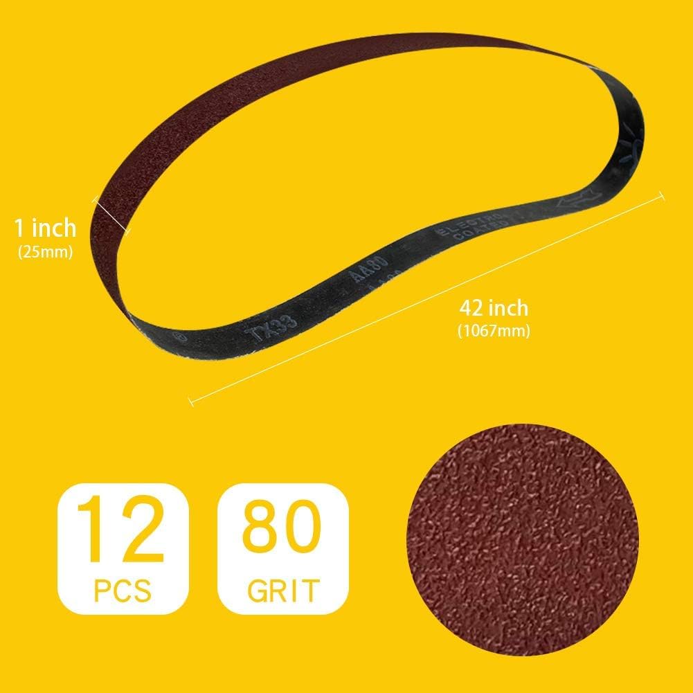1x 42 Inch 80 Grit Sanding Belt | Premium Aluminum Oxide Sanding Belt | Premium Sander Sandpaper β 12 Pack