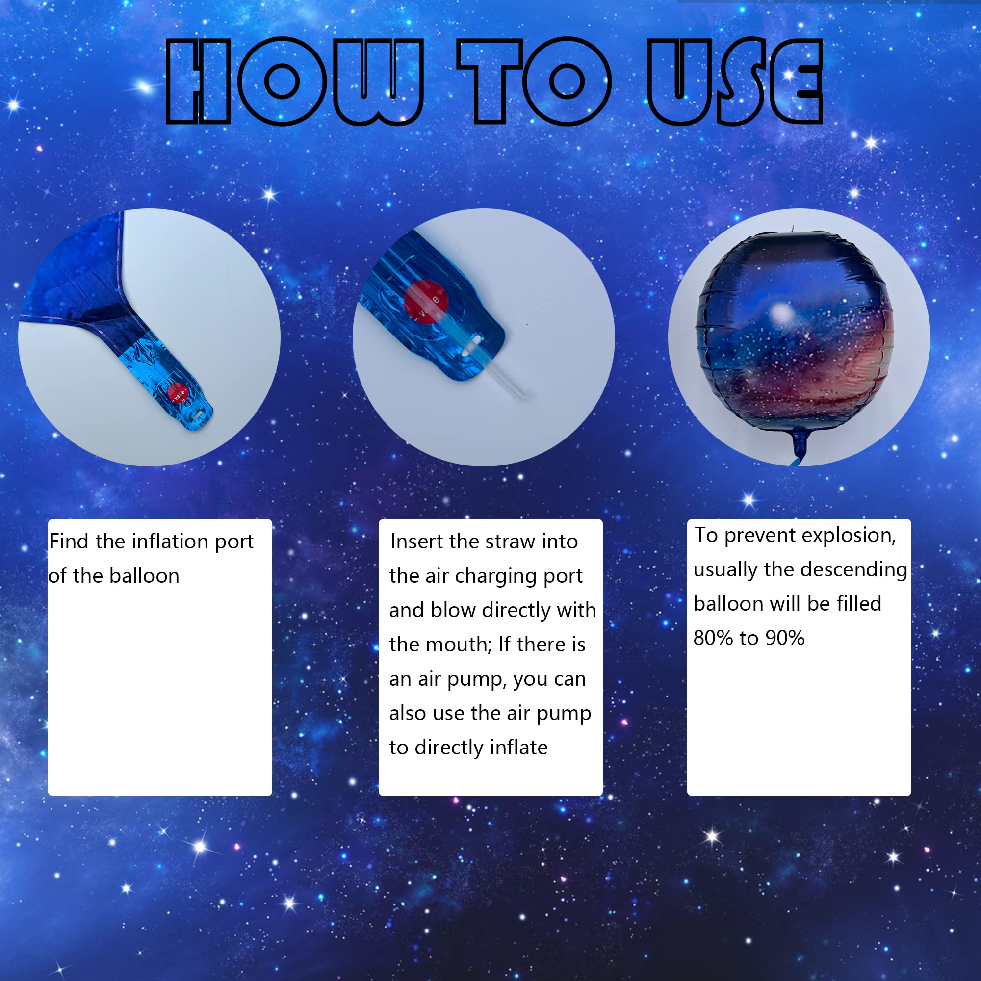13 PCS Space Theme Birthday Party Decoration - Outer Space Balloons for 3rd Birthday Supplies, Foil Balloons for 40 Inch Blue Number 3 Astronaut Rocket Star Moon Galaxy Earth (3rd)