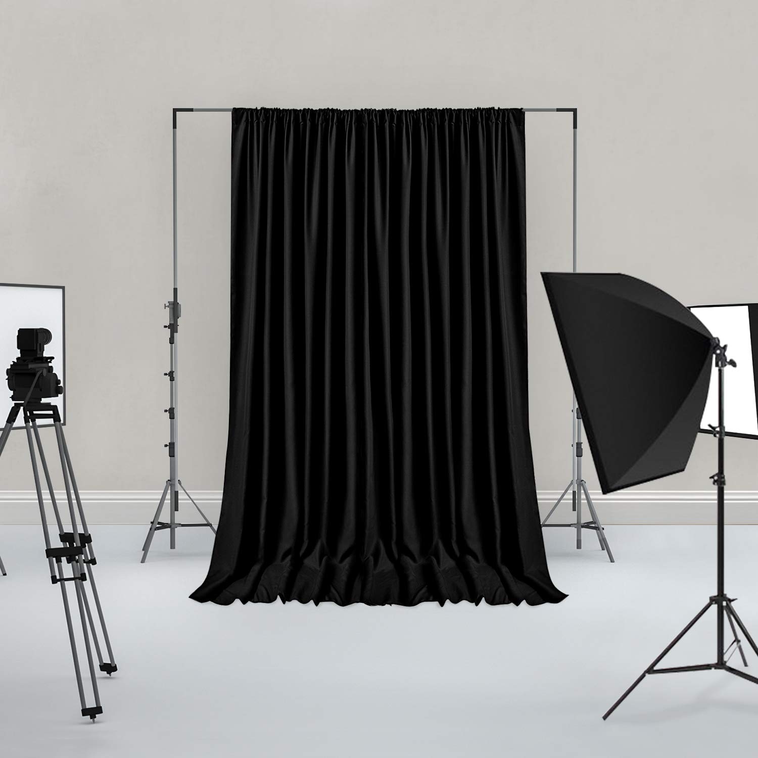 Hiasan Black Backdrop Curtains for Parties, Polyester Photography Backdrop Drapes for Family Gatherings, Wedding Decorations, 5ftx7ft, Set of 2 Panels