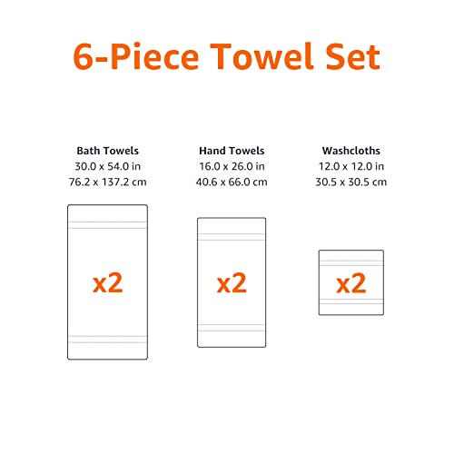 Amazon Basics 6-Piece Fade Resistant Bath towel, Hand and Washcloth Set - Cotton, Navy Blue, 14.25" L x 10.85" W