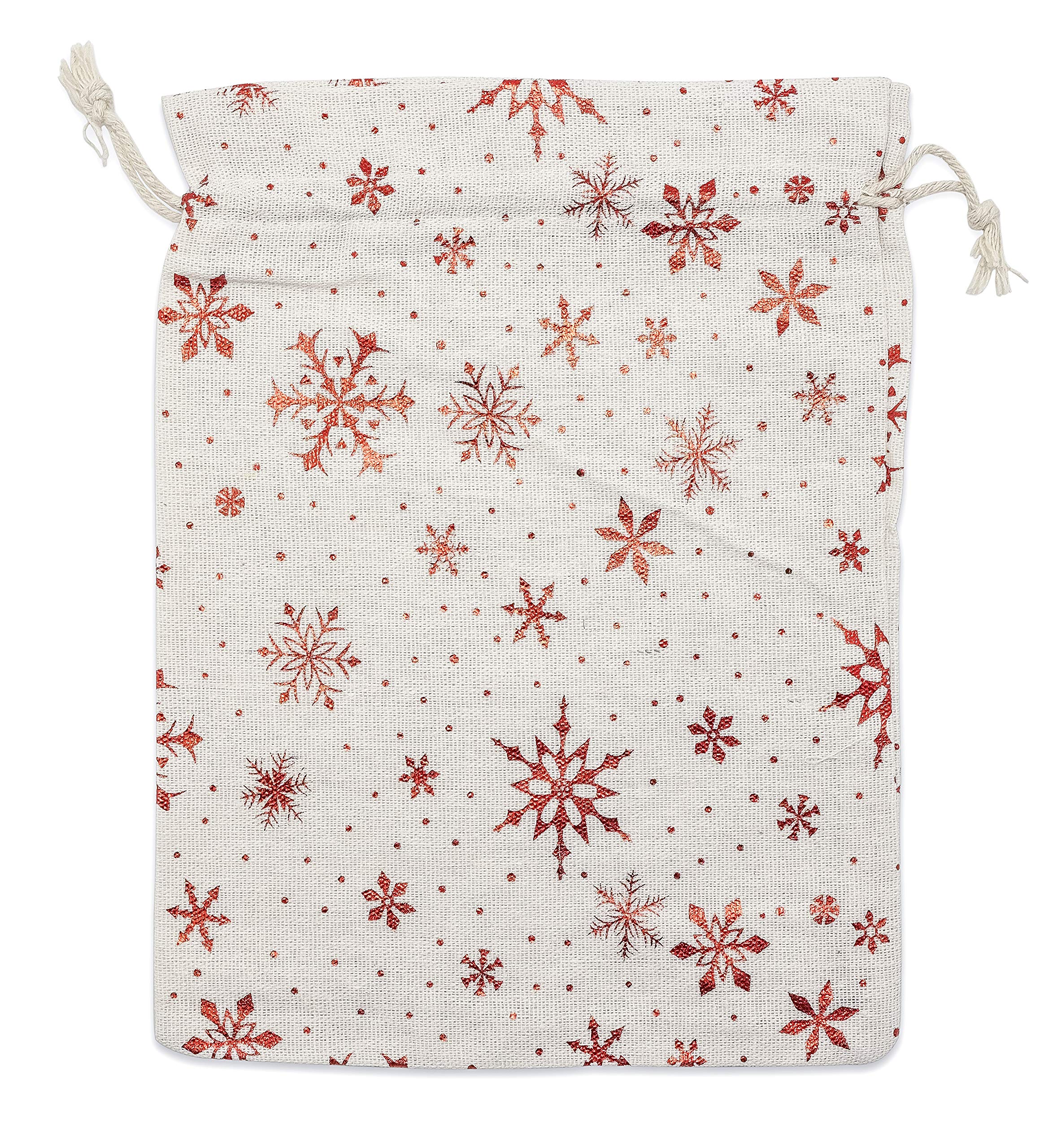 12-pack - 12x16 Reusable Cotton Canvas Muslin Gift Bags w. Drawstring for Presents, Party Favors, Samples (Red Snowflakes, X-Large) by TheDisplayGuys
