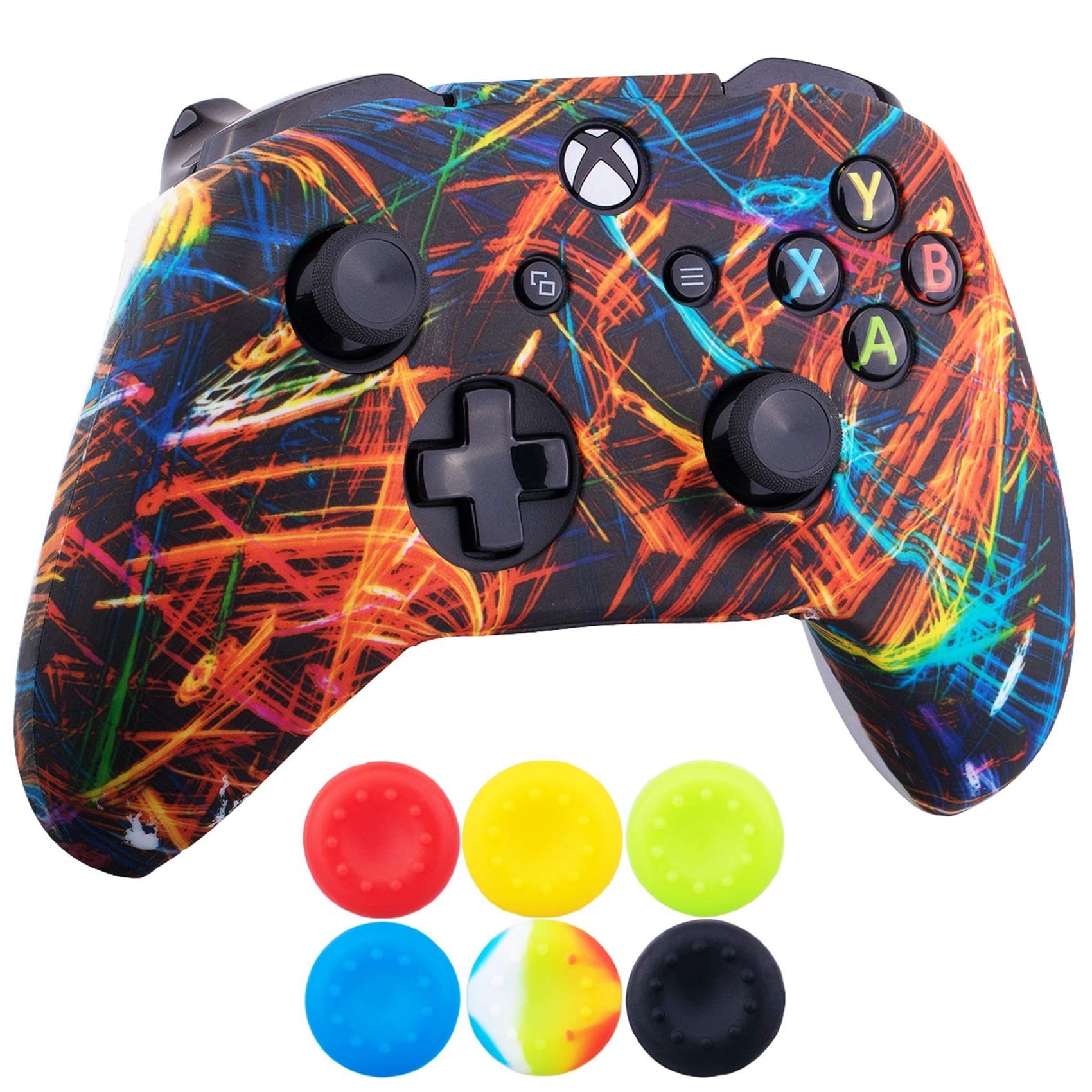 9CDeer 1 Piece of SiliconeTransfer Print Protective Cover Skin + 6 Thumb Grips for Xbox One/S/X Controller Pink Flowers