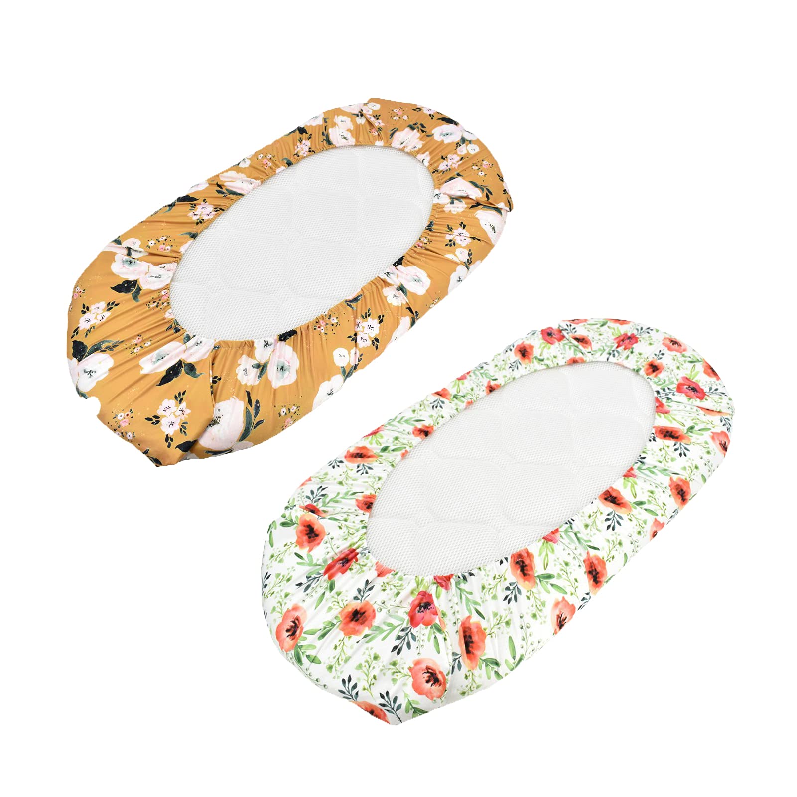 Moses Basket Baby Sheet Bassinet Set 2 Pack Sheet Cradle Fit for Halo Bassinet Swivel Sleeper Fitted Hourglass Bassinet Mattress Sheet (Floral)