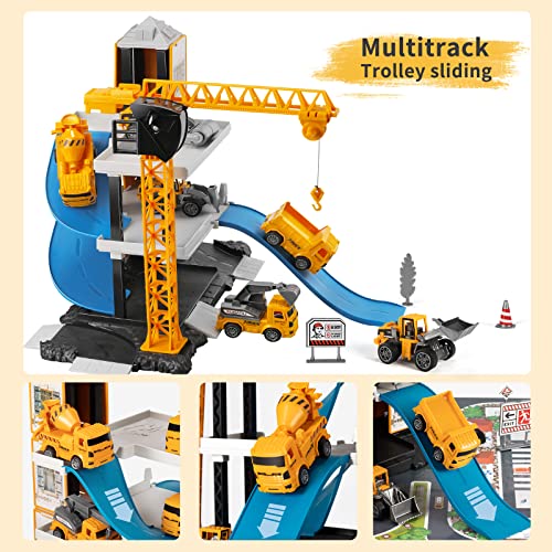 TEMI Construction Vehicles Toy for Boys, 60PCS Kids Engineering Trucks Vehicle w/Tractor, Crane, Dump, Excavator and Map, Birthday Gift Toys for 3 4 5 6 7 Year Old Boys Children Toddlers