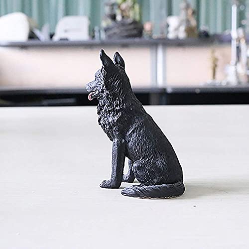 1P Small Resin Black German Shepherd Simulation Model Statue Ornament Wolf Dog Home Bedroom Garden Car Decoration Crafts Collectible Figurines (Black)