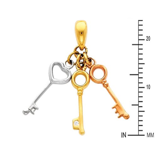 14k REAL Tri Color Gold Key to My Heart Charm Pendant