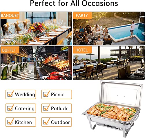 4 Packs Chafing Dish Buffet Set: 9 QT Stainless Steel Buffet Servers - 9 Quart Food Warmer with Fuel Holder & Water Pan - Complete Chafer Set for Parties Wedding Banquet Catering Event