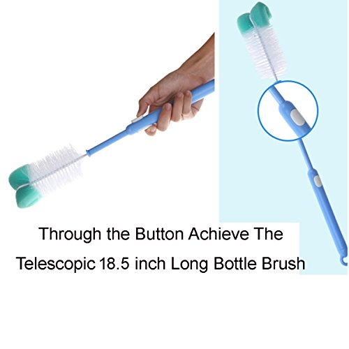 2 Pack Long Bottle Cleaning Brush for Long and Narrow Neck Beer, Wine, Kombucha, Baby Bottles,Nalgene, Pitcher, Carafe, Glass Jars, Brewing Bottle Cleaner,Easy to Clean Corner,18.5 inch Adjustable