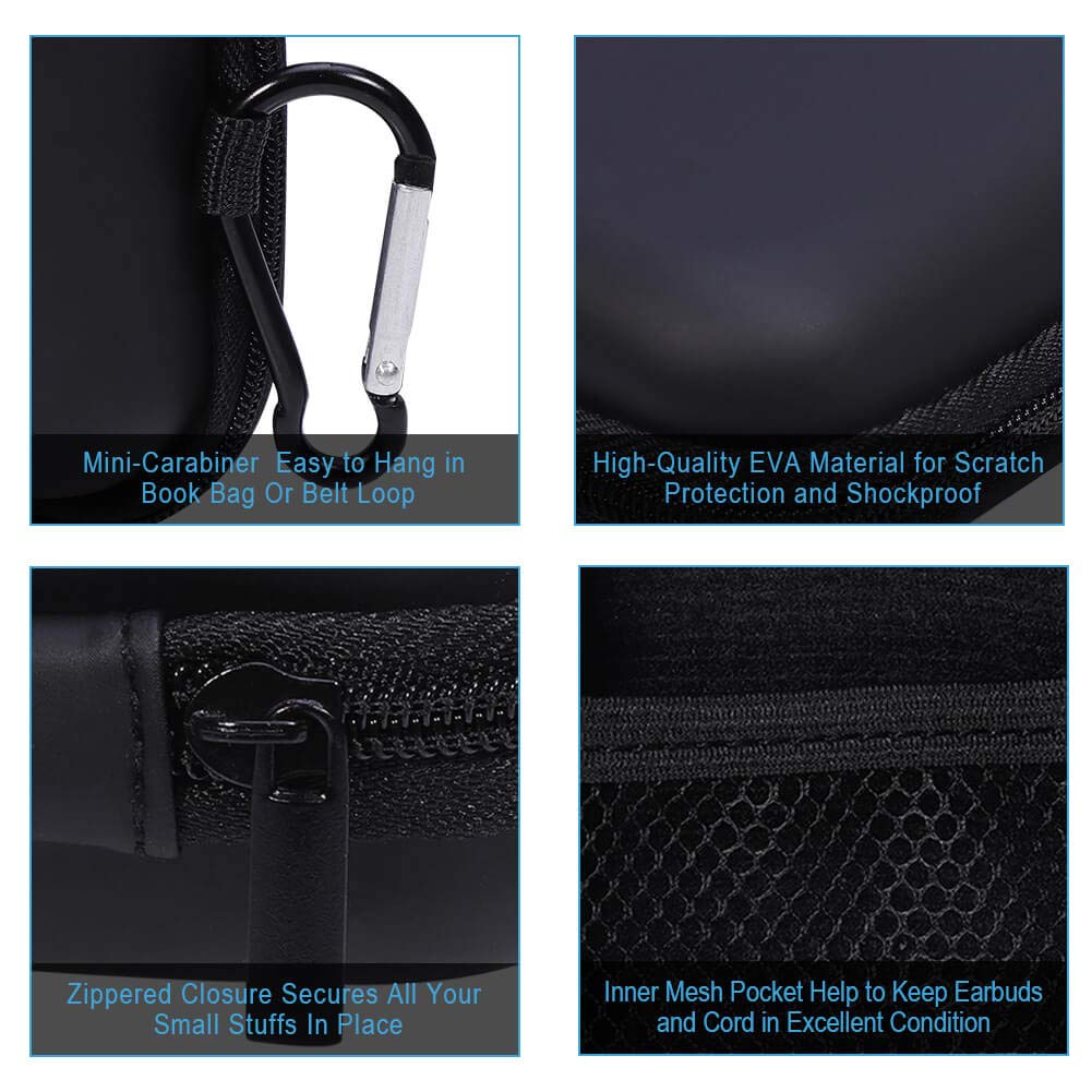 Cases for Earbuds,Aneuzs Earphone Carry Cases 5 Pack Headphone Storage Bag with Zipper and Carabiner for Smartphone Earphone USB Cable,SD Cards,Small Round Pocket & Square Little Travel Cases