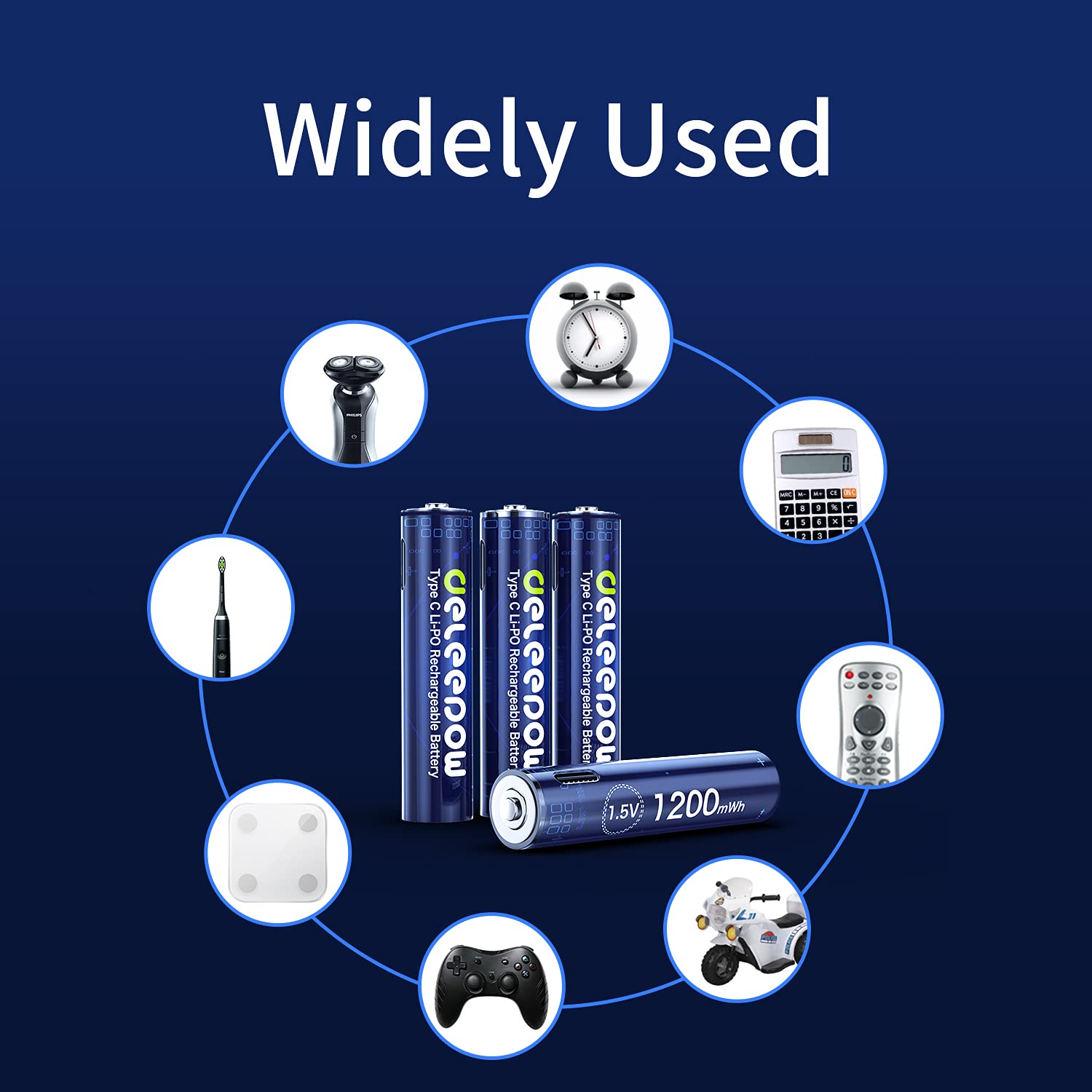 Deleepow Rechargeable AAA Batteries USB Port 1200mWh AAA Lithium Rechargeable Batteries 1500 Cycle with USB Cable 4-Pack