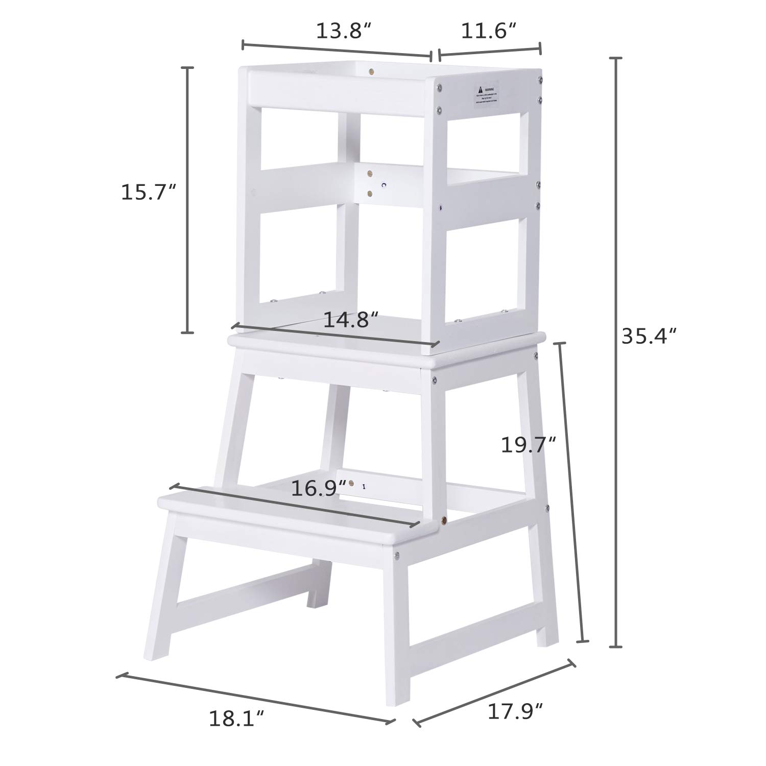 Kinbor Baby Kids Kitchen Step Stool with Safety Rail-Solid Wood Construction Toddler Stool Toddler Stepping Stool for Counter and Bathroom Sink White