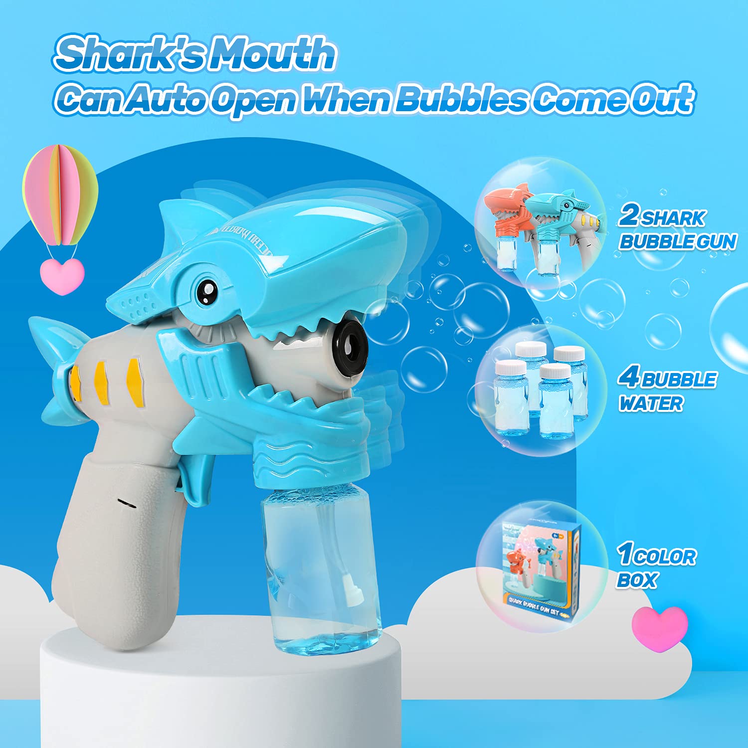 2 Bubble Gun for Kids,Light-Up and Musical Automatic Shark Bubble Blower Toys with 4 Bubble Solution,Fun Summer Outdoor Party Gift for 4 5 6 7 8+ Years Old Toddlers Boys Girls Bubble Maker Machine