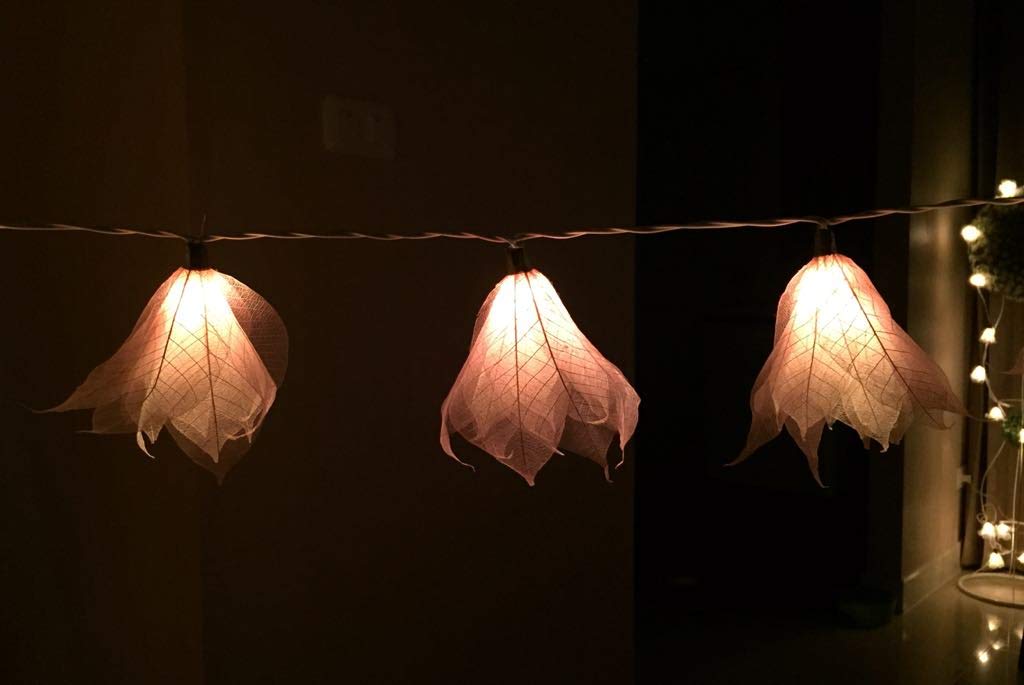 20 LED String Lights Pink Flower Fairy String Lights Leaves for Bedroom Window Curtain String Light Wedding Party Garden Outdoor Indoor Wall Decorations, Diameter 10cm (Long 9ft)