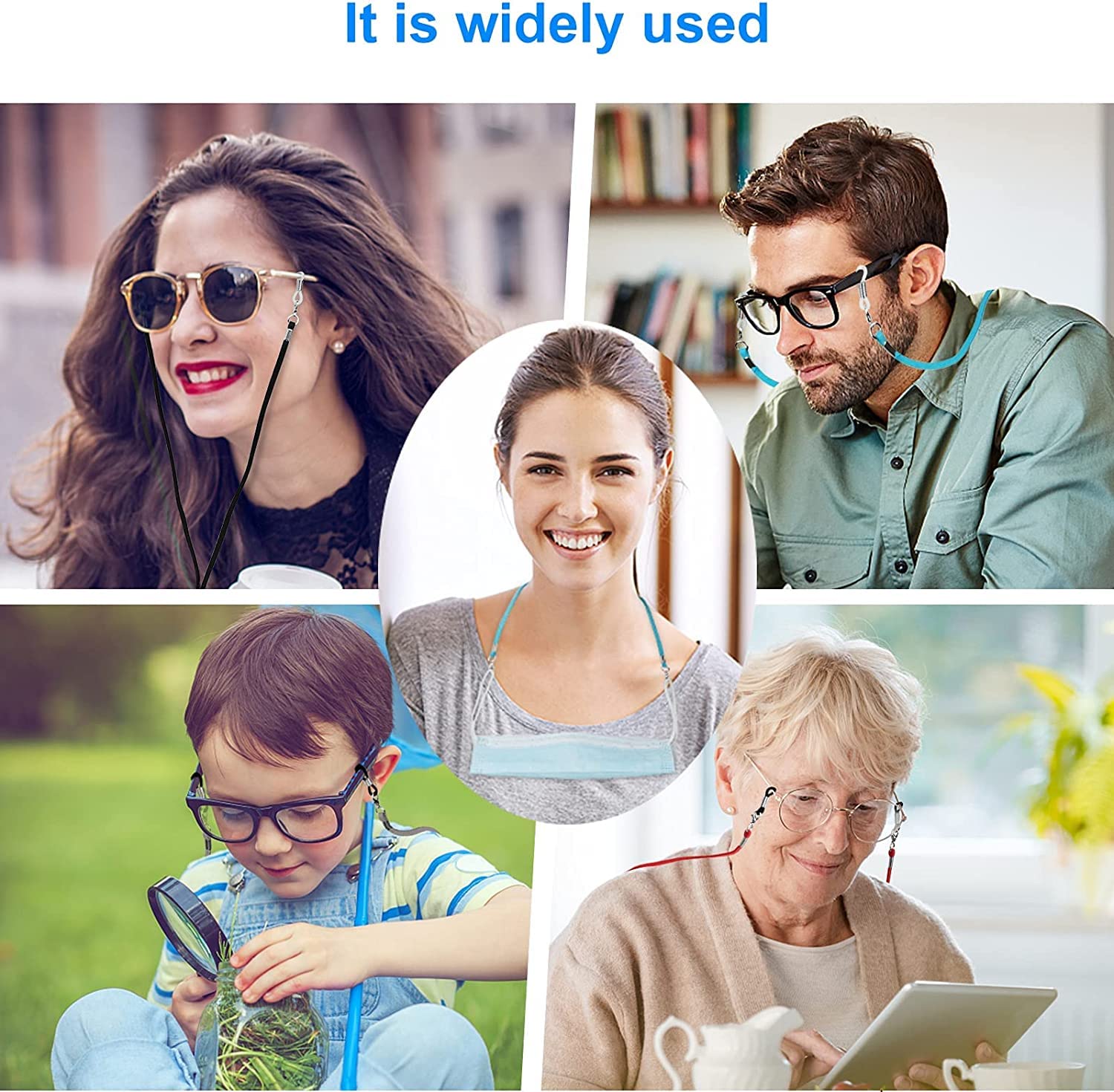 HMLFTIE 5pcs Eyeglass Strap Women Men Adjustable Anti Slip Leather Eyewear Retainers Sunglasses and Reading Eyeglass Lanyard (Black Red Brown Grey Blue)
