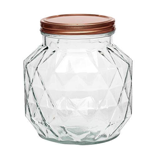 Amici Home Dakota Glass Canister | Food Storage Container with Metal Twist Top Lid | Glass Decorative Kitchen Jar with Geometric Design | 72 Ounce Capacity, Medium