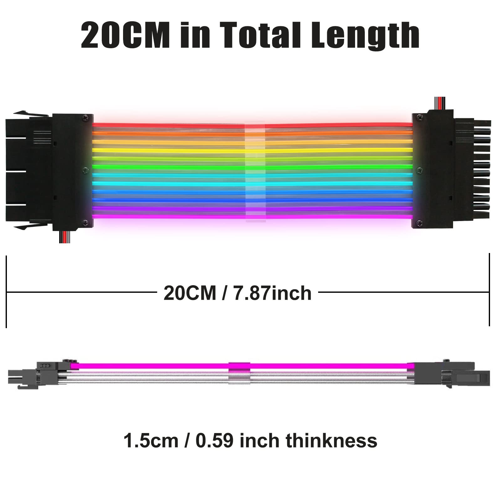 HLTJAN PCCOOLER Power Supply Cable, Customization 24 Pin ATX RGB Cable Extension Kit 16AWG, 5V 3Pin Synchronized PSU Cable for RGB Software from All Major Motherboard Cable Management