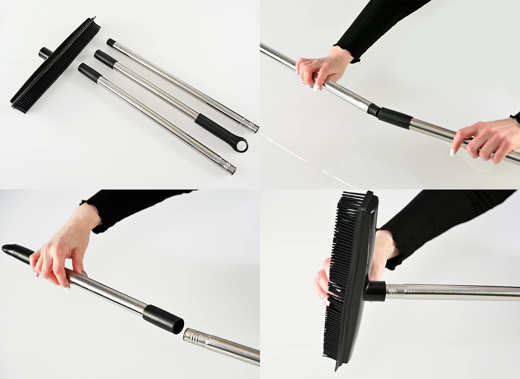 HOME-X Pet Hair Remover Broom, Carpet and Floor Broom, Adjustable Handle Length, Rubber Bristle Sweeper, Long Handled Squeegee, 48 ½” L x 12 ½” W x 2” H