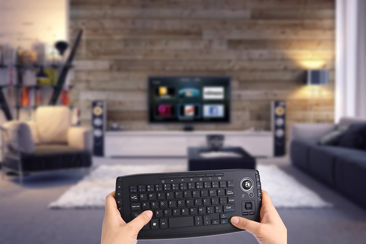 Fonicer Multimedia 2.4Ghz Wireless Mini Keyboard with Trackball Mouse Scroll Wheel for PCMacAndroid Tv Box, Remote Controller,X Structure, Black