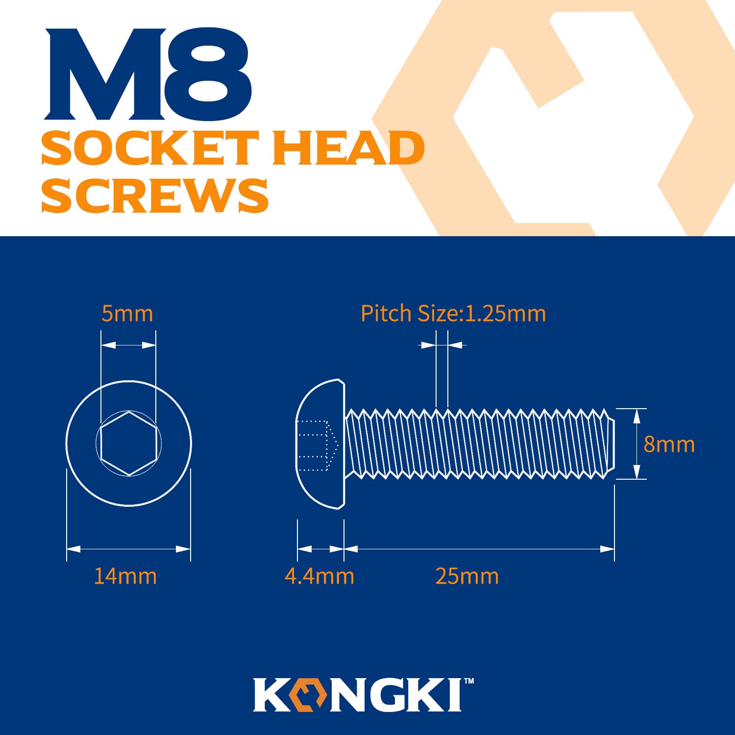 M8 x 25mm Button Head Socket Cap Screws, 10.9 Grade Alloy Steel, Allen Socket Drive, Black Oxide Finish, Full Thread, Quantity 40