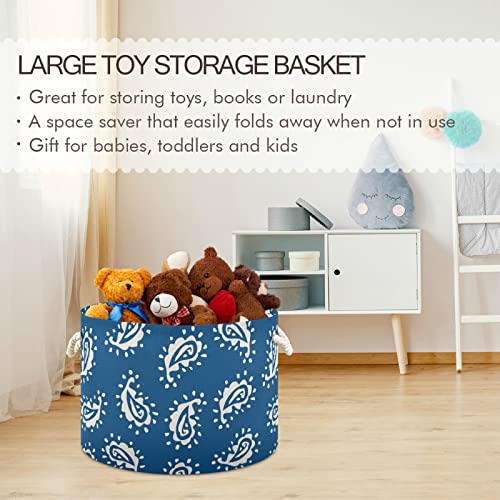 ALAZA Paisley Flower Blue Indian Ethnic Storage Basket Gift Baskets Large Collapsible Laundry Hamper with Handle, 20x20x14 in
