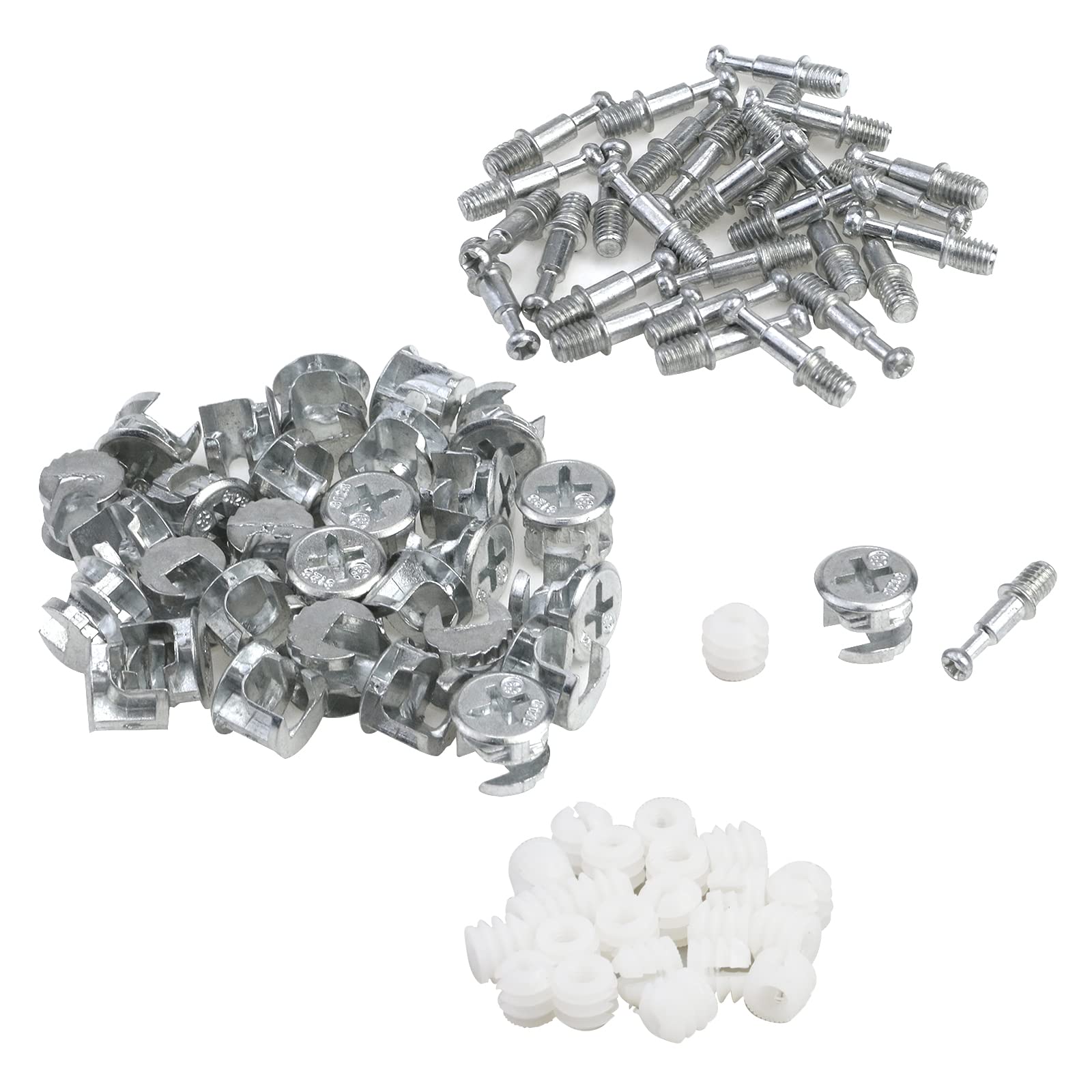 Antrader Furniture Side Knock Down Furniture Cam Lock Connecting Fitting Pre-inserted Nut Dowels connector Assembly 30 Sets (812 Fitting+25mm Fitting Screw+Open colloid)