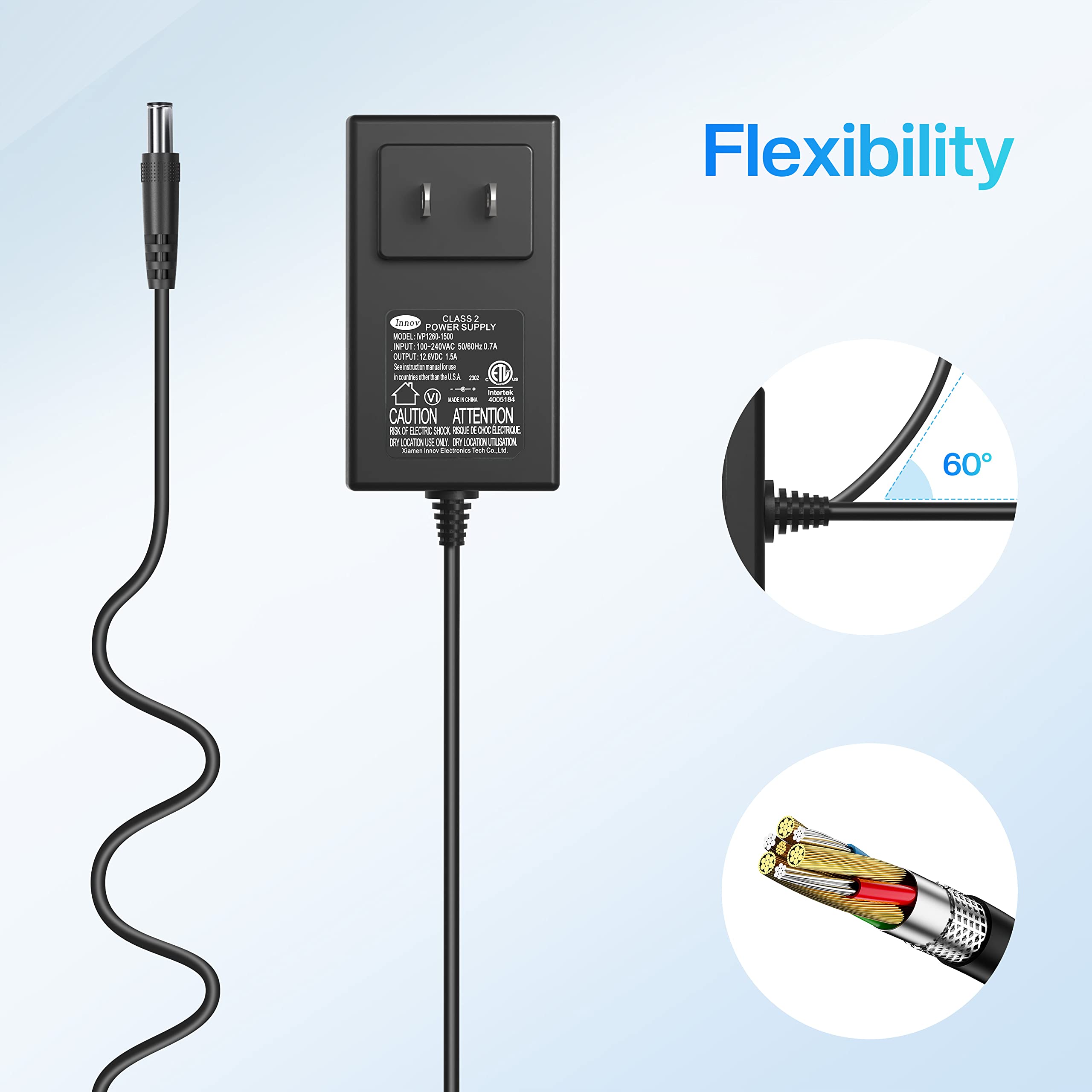 12.6V 1.5A AC/DC Power Supply Adapter Charger,Adapter Power Cord Compatible with Snailax,Nekteck,Comfier Cordless Neck/Back(CF-6006C,CF-1902C),71 Inches Charging Power Cable