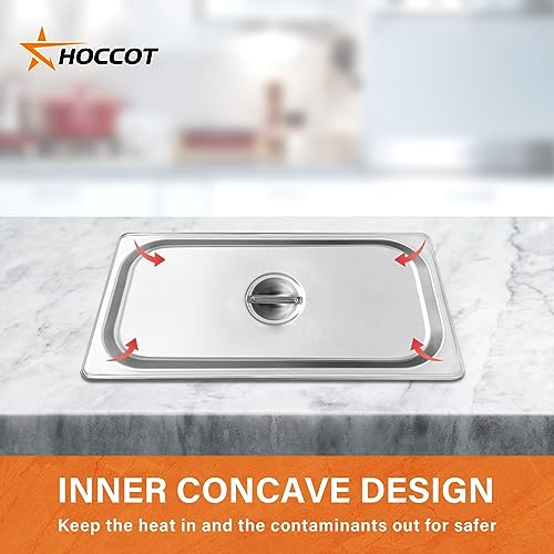 HOCCOT 6-Pack 1/1 Size Stainless Steel Steam Table Lid Full Size Solid Hotel Pan Cover Buffet Pan Lids Roasting Pans Cover with Handle Lid for 1/1 Steam Pan