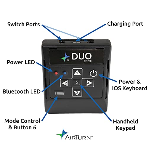 AirTurn DUO200 Silent Bluetooth Pedal Page Turner Media App Control Foot Pedal