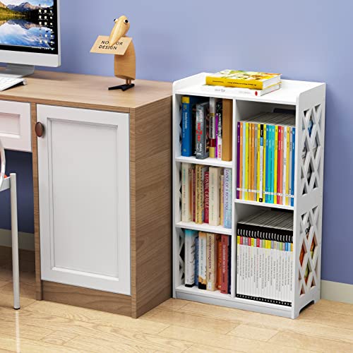 Rerii Bookcase, Small Bookshelf, Kids Book Case Open Shelf with 5 Cube Storage Organizer for Bedroom Living Room Office, White