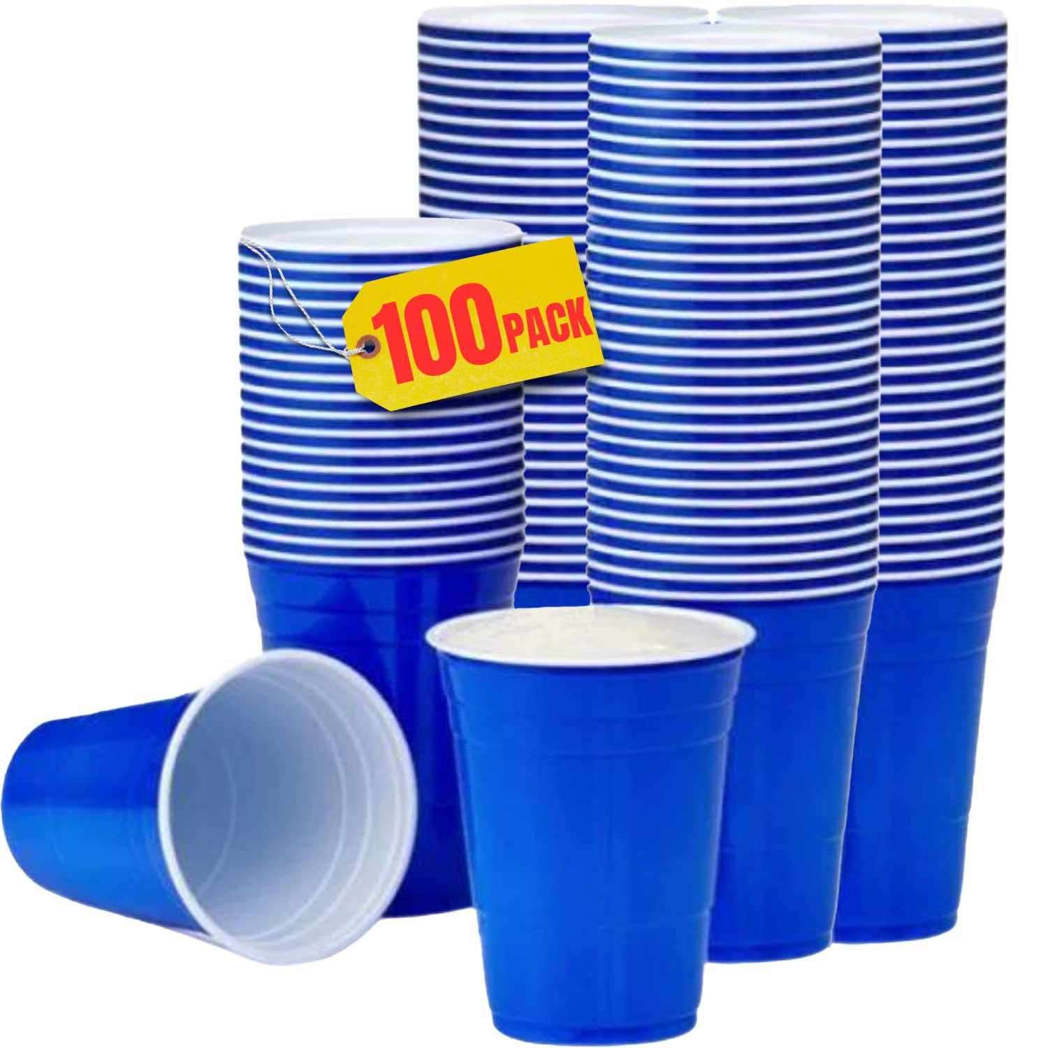 1InTheHome Blue Cups 16 Oz, Disposable Blue Plastic Party Cups (100 pack)