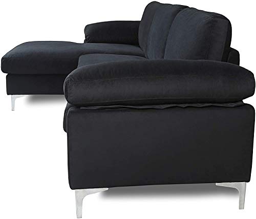 Restar Sectional Couch Left-Hand Facing, L-Shaped Couch for Family Living Room, Modern Large Velvet Sectional Sofa with an Extra-Wide Chaise Lounge (Black)