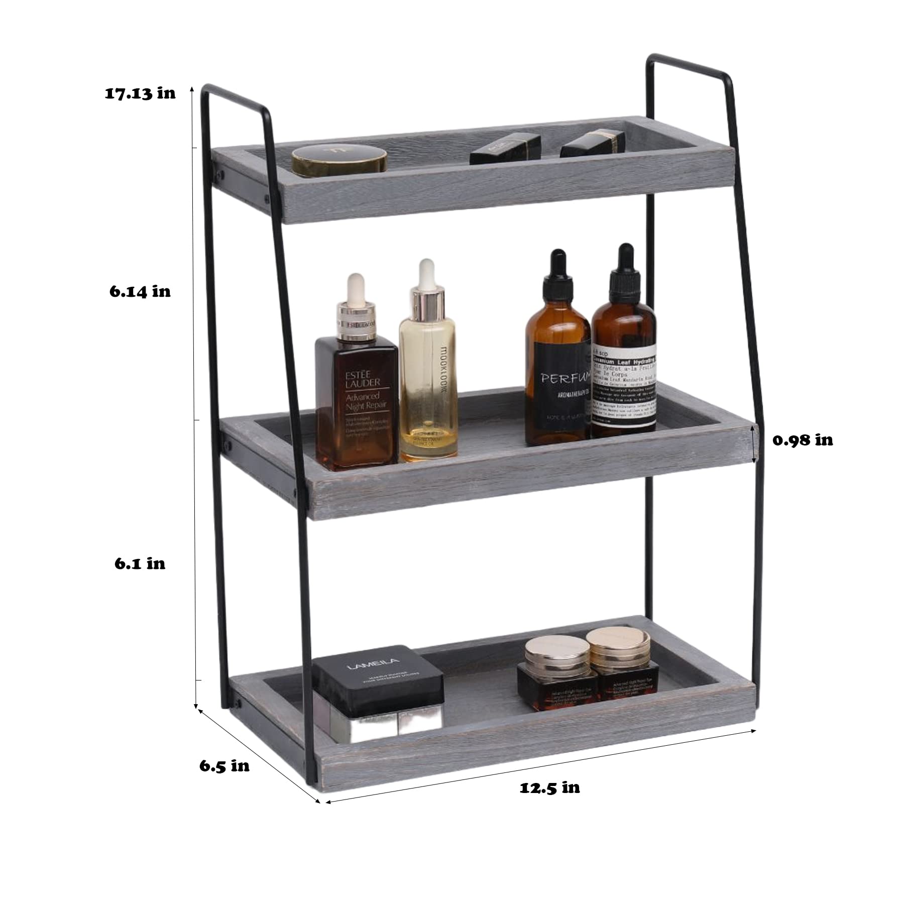 3-Tier Wood Storage Organizer for Restroom & Kitchen & Coffee Bar, Bathroom Sink Organizer Countertop, Bathroom Vanity Counter Top Organizers, Spice, Skincare, Perfume Rack, Detachable - Black
