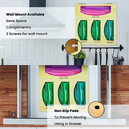 ACSELLO Wooden Ziplock Bag Storage Organizer for Drawer - Bamboo Bag Storage Organizer β Gallon, Plastic, Snack, Sandwich Bag Organizer For Kitchen - Storage Bag Holder