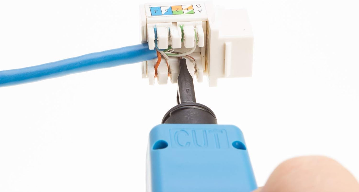Cat5e Keystone Ethernet Wall Jack Punch Down UTP 45-Degree (Easier Termination Than 90-Degree), RJ45 Slim Profile Speed Termination 45° Angled Blue (50 Pack)