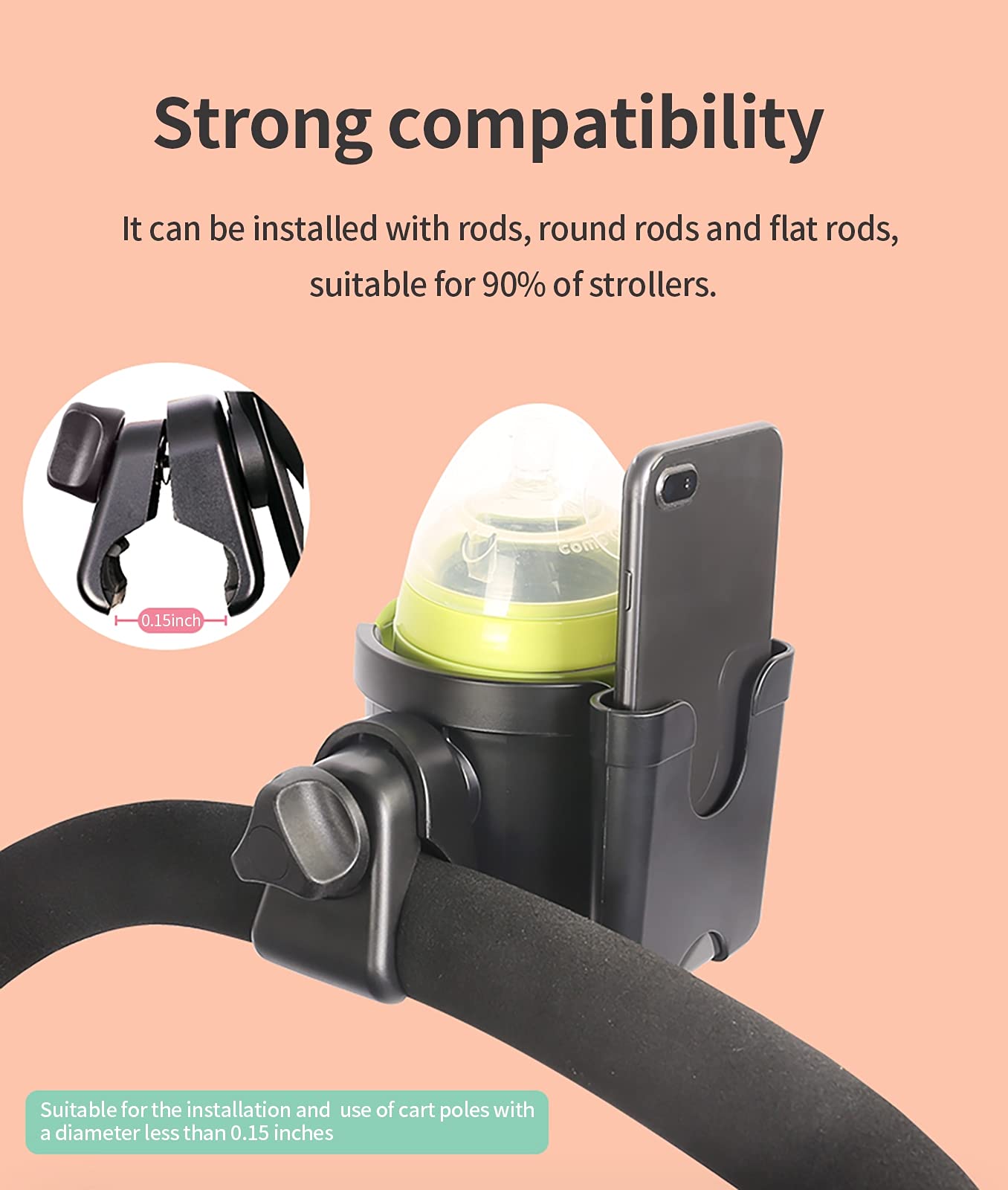 YEEJA 2in1 Stroller Accessories Bottle Holder with Phone Holder.Multiple uses Such as Phone Holder for Bike,Bike Cup Holder,Wheelchair Accessories.