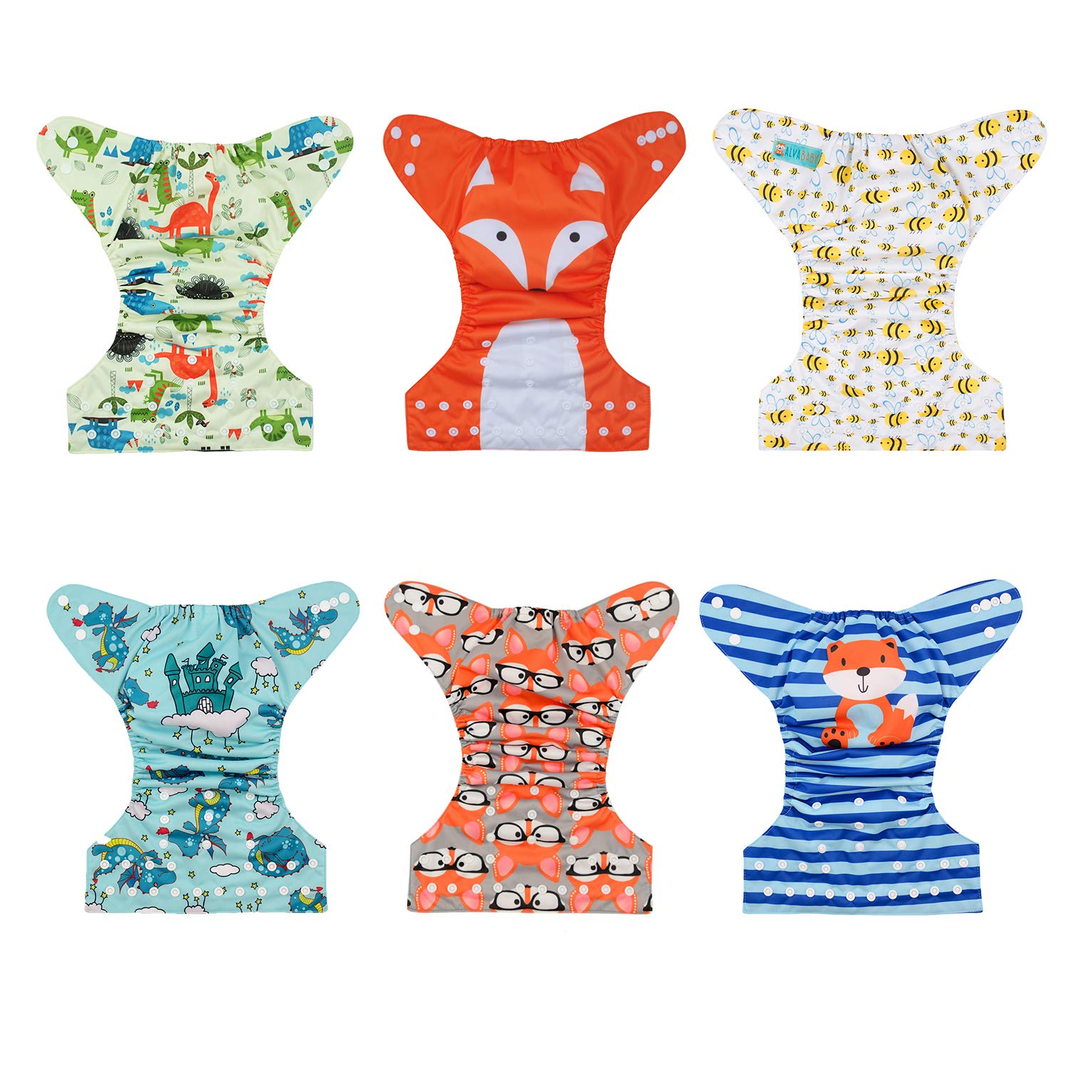 ALVABABY 6 Pack Cloth Diaper with 12 Inserts One Size Adjustable Washable Reusable Diaper Cover for Baby Girls and Boys